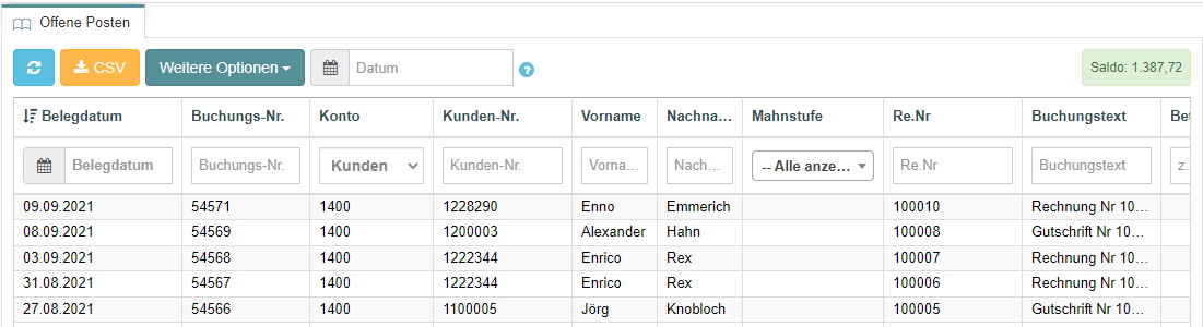 Übersicht aller offenen Posten - Offene Posten - Buchhaltung - Finanzwesen - Benutzer-Handbuch ...